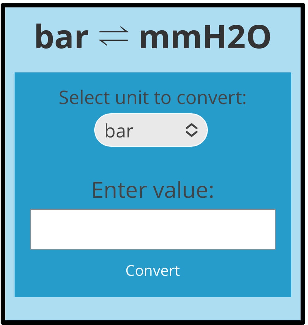 BAR TO MmH2O Pressure Conversion